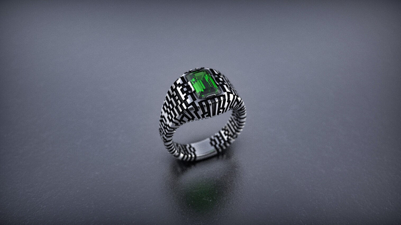 Modern Handmade Geometric Ring with natural gemstone.