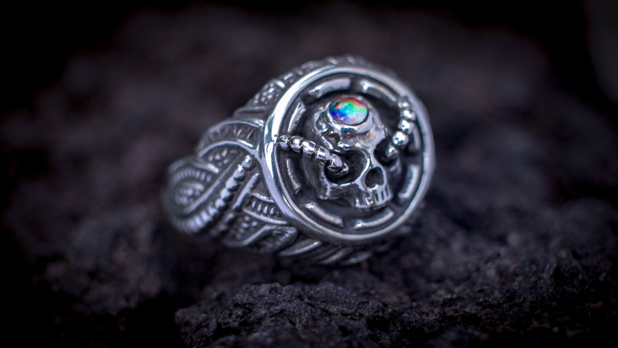BioMech Skull Ring Handmade Jewelry