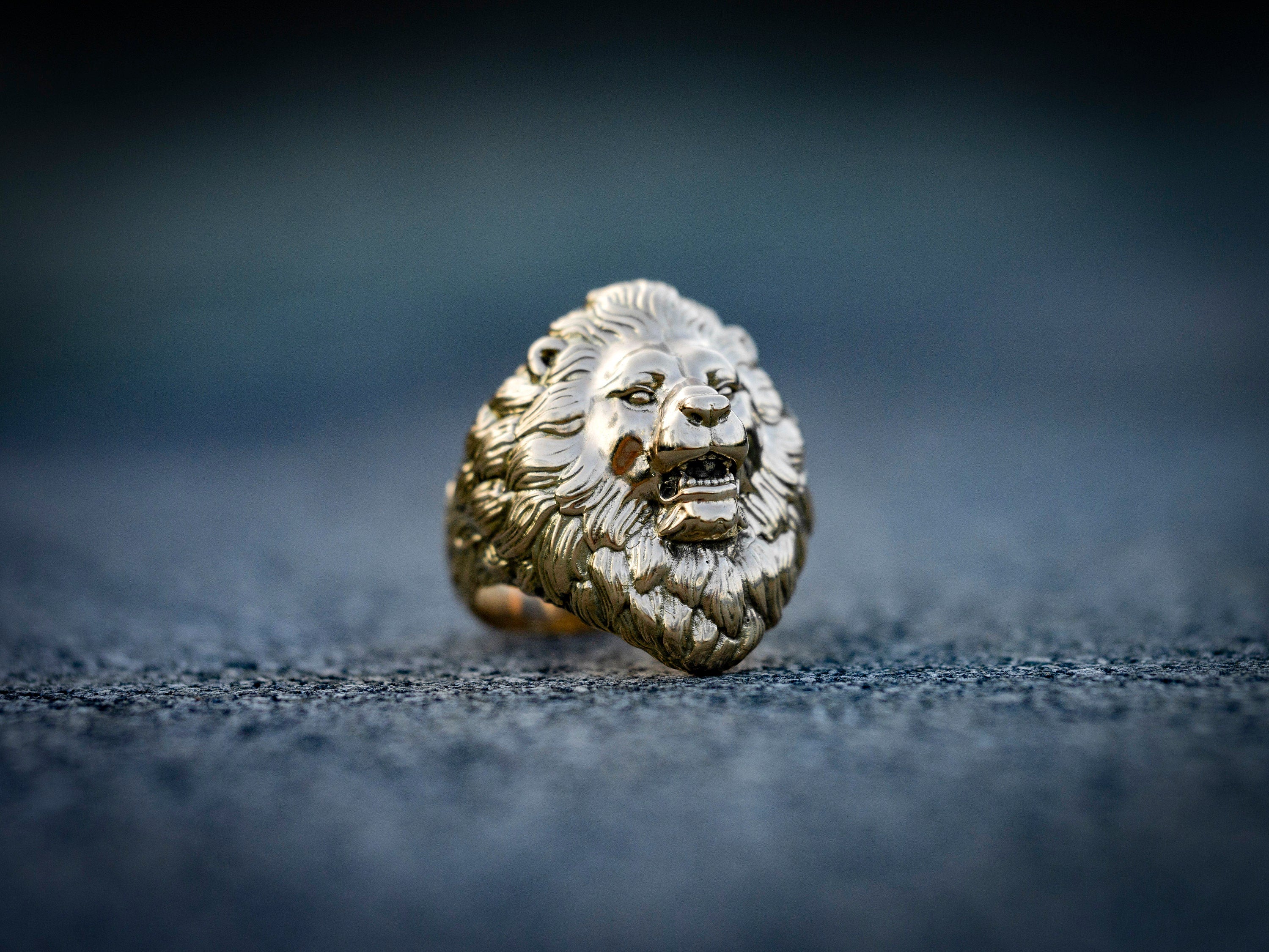 14K Gold Lion Head Ring Handmade Jewelry